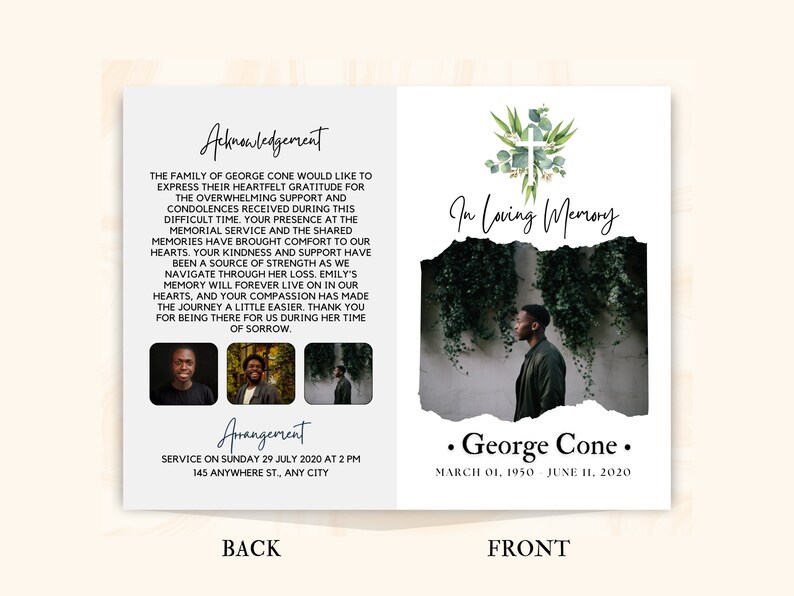 Funeral Catholic Greenery Cross Editable in Loving Memory Program ...