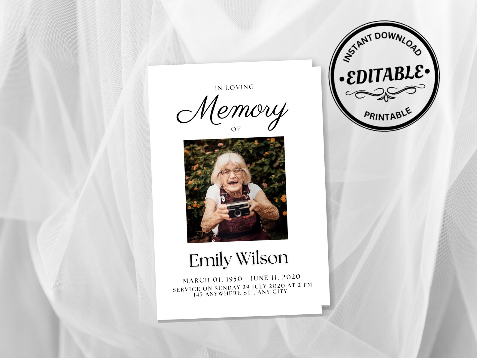 In Loving Memory Funeral Program Template Editable Celebrating the Life ...