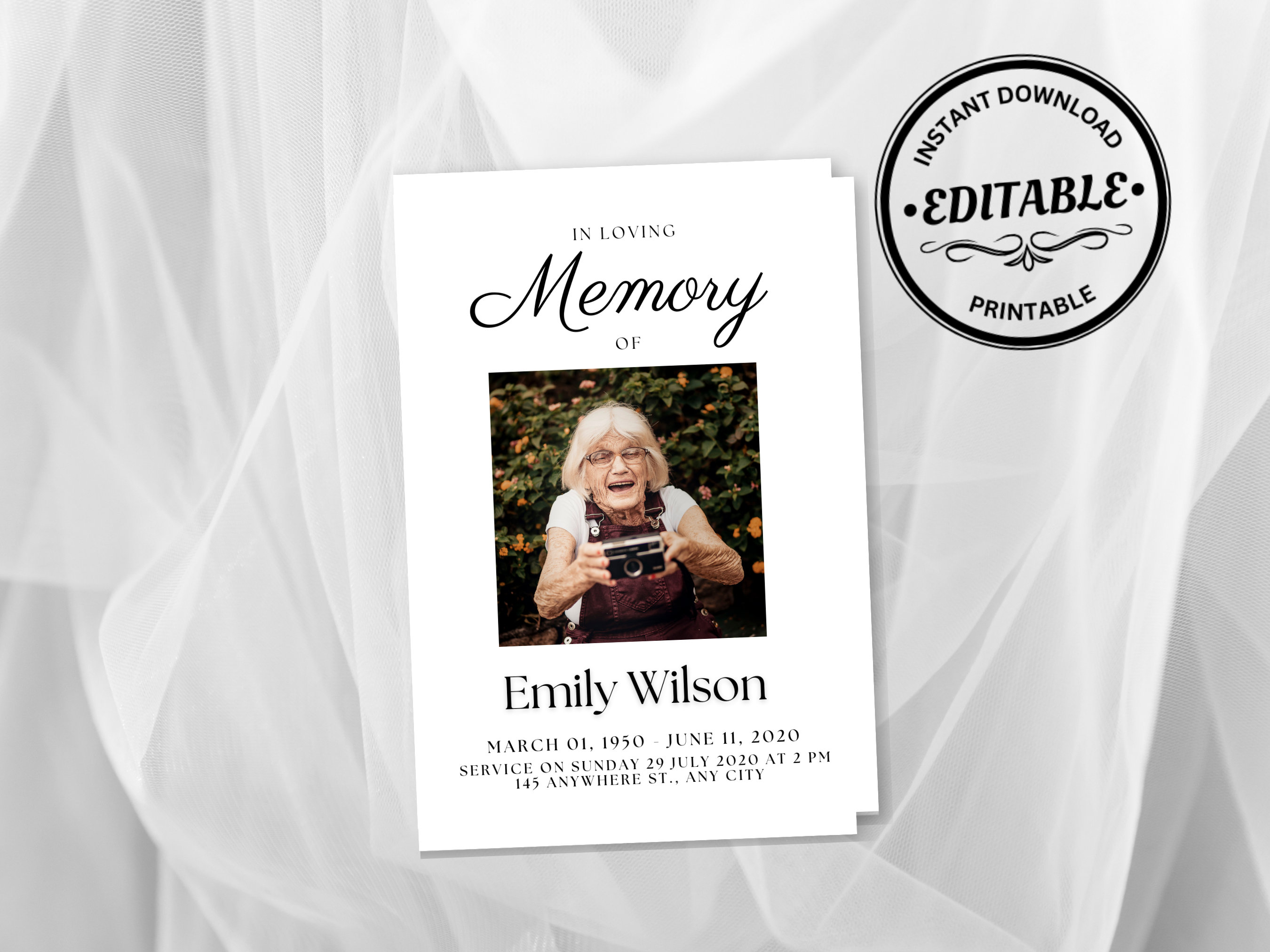 In Loving Memory Funeral Program Template Editable Celebrating the Life ...