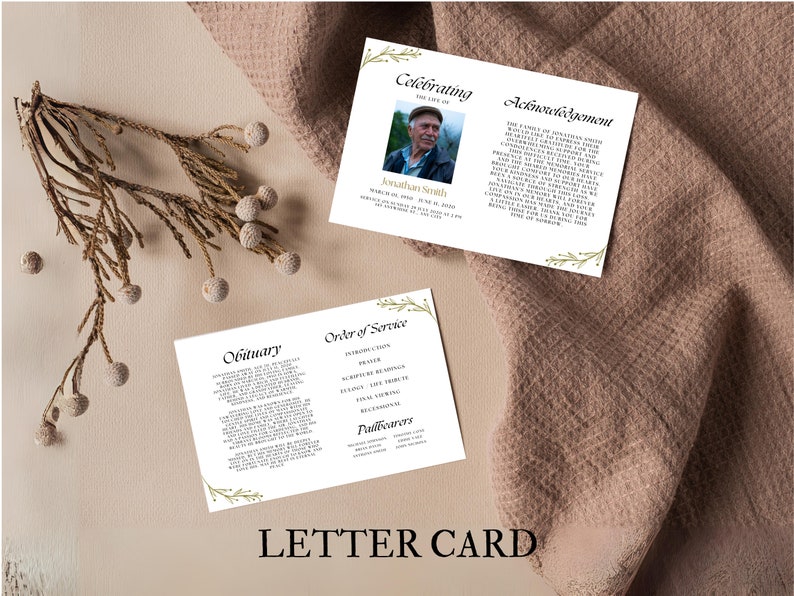 Editable Funeral Leaf Program Template Celebrating the Life of Funeral ...
