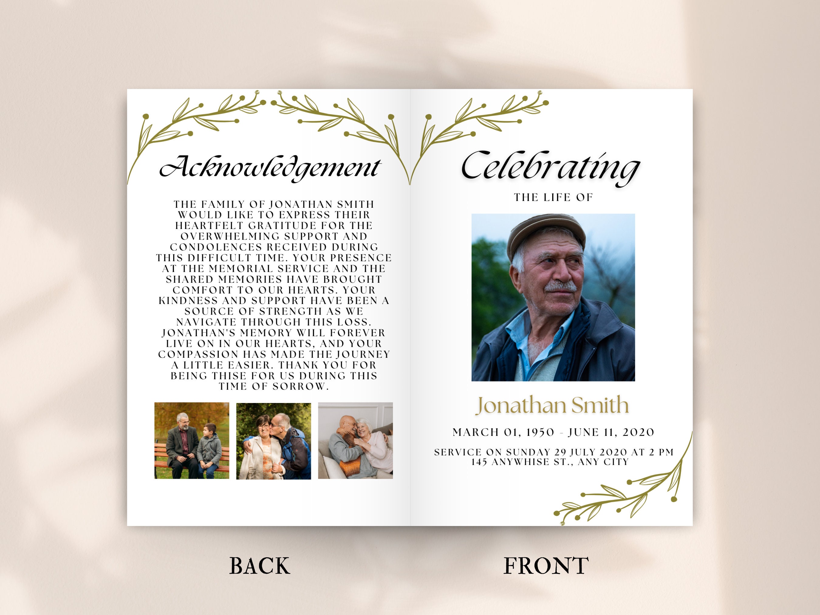 Editable Funeral Leaf Program Template Celebrating the Life of Funeral ...