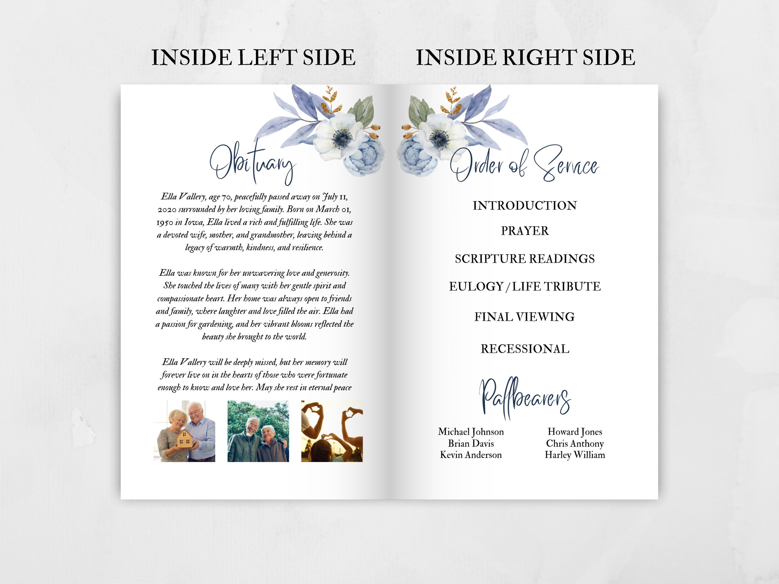 Editable Blue Floral Funeral Program Template Celebrating the Life of ...