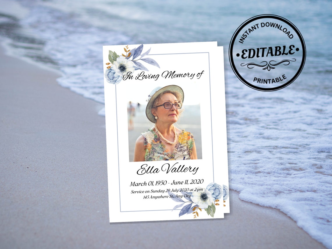 Blue Floral Editable Funeral Template, Funeral Program in Loving Memory ...