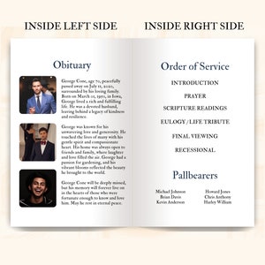 Editable Man Funeral Program Template, Printable Funeral Obituary ...