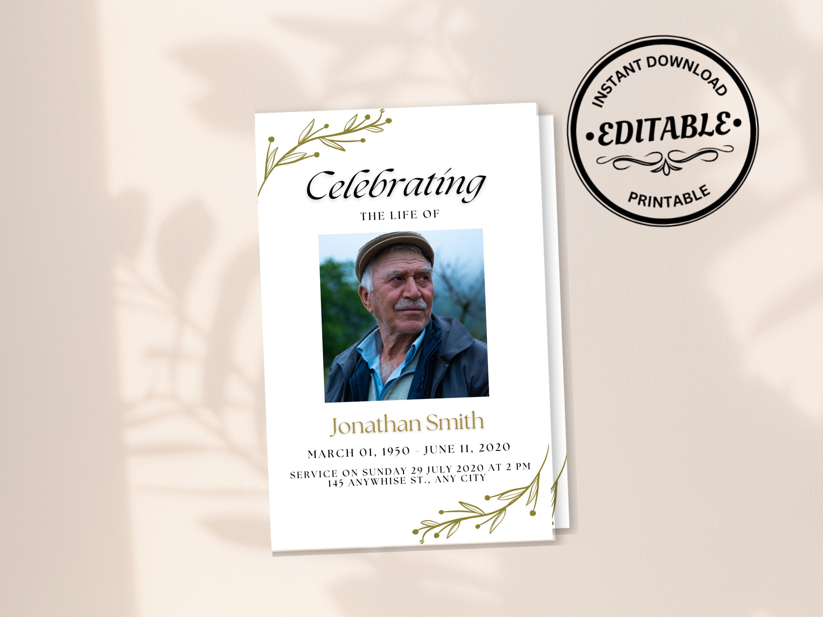 Editable Funeral Leaf Program Template Celebrating the Life of Funeral ...