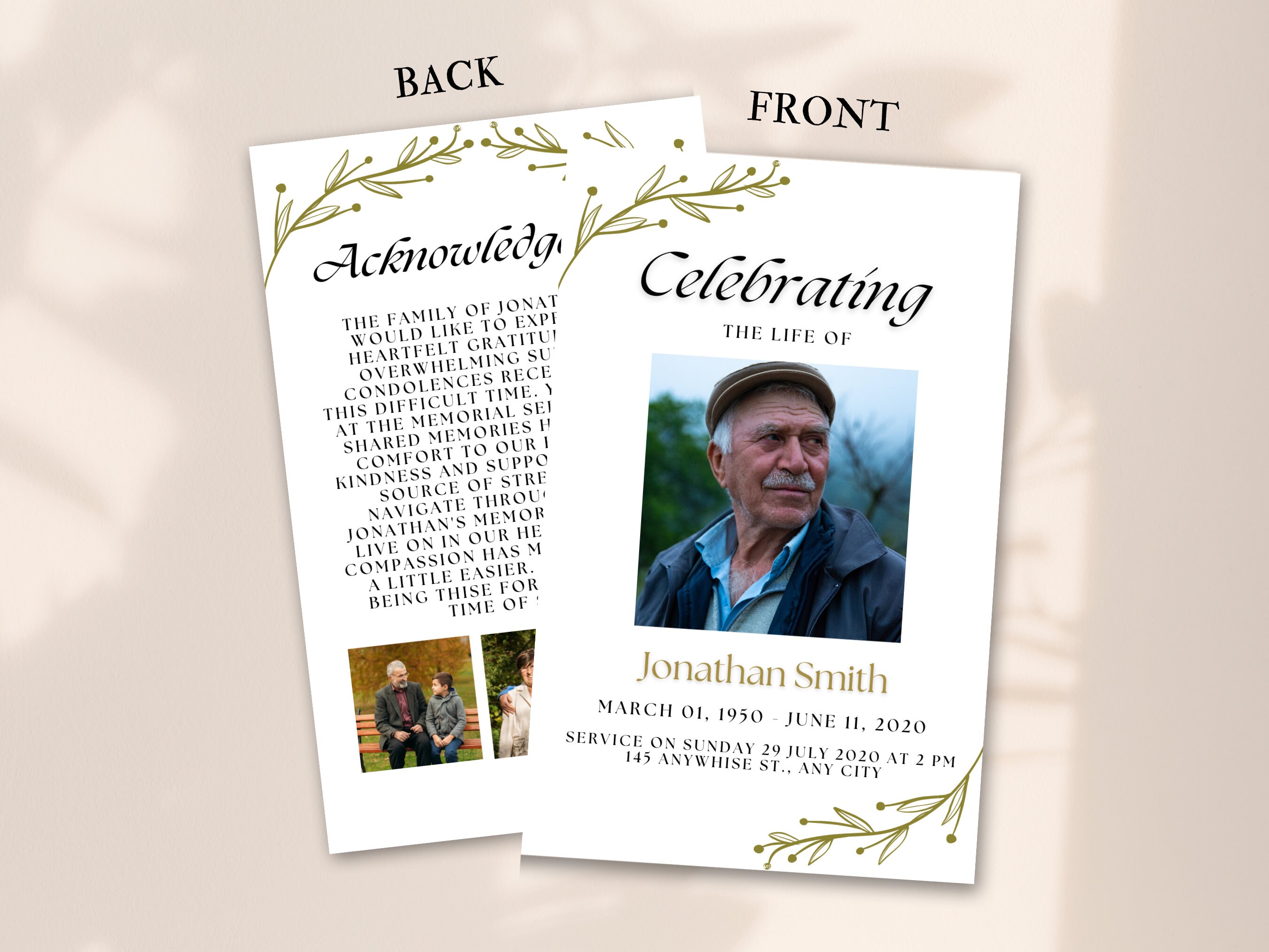 Editable Funeral Leaf Program Template Celebrating the Life of Funeral ...