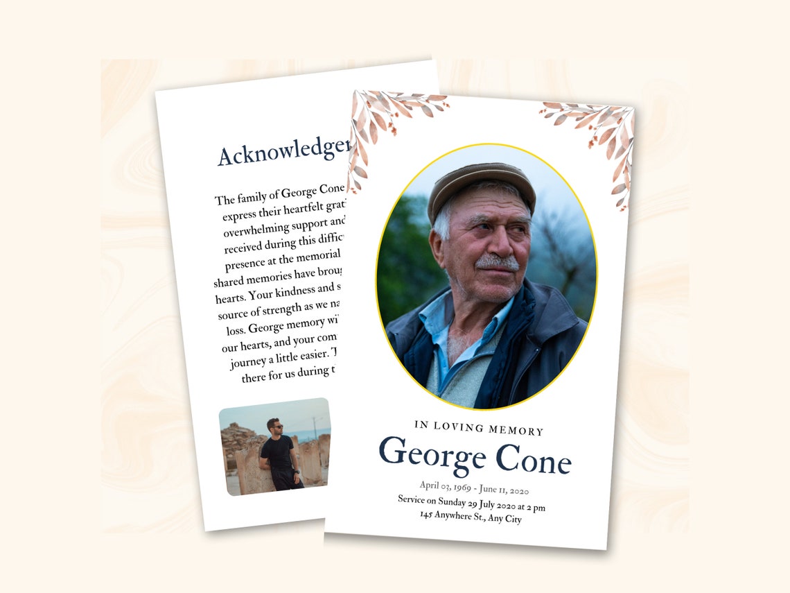 Editable Man Funeral Program Template, Printable Funeral Obituary ...