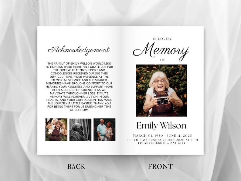 In Loving Memory Funeral Program Template Editable Celebrating the Life ...