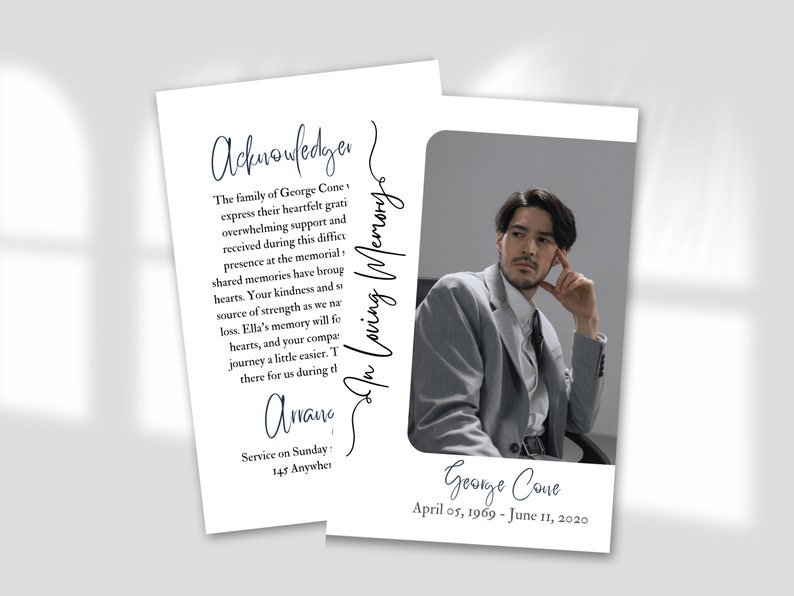 Editable Funeral Program Template for Man, Folded Card Memorial Program ...