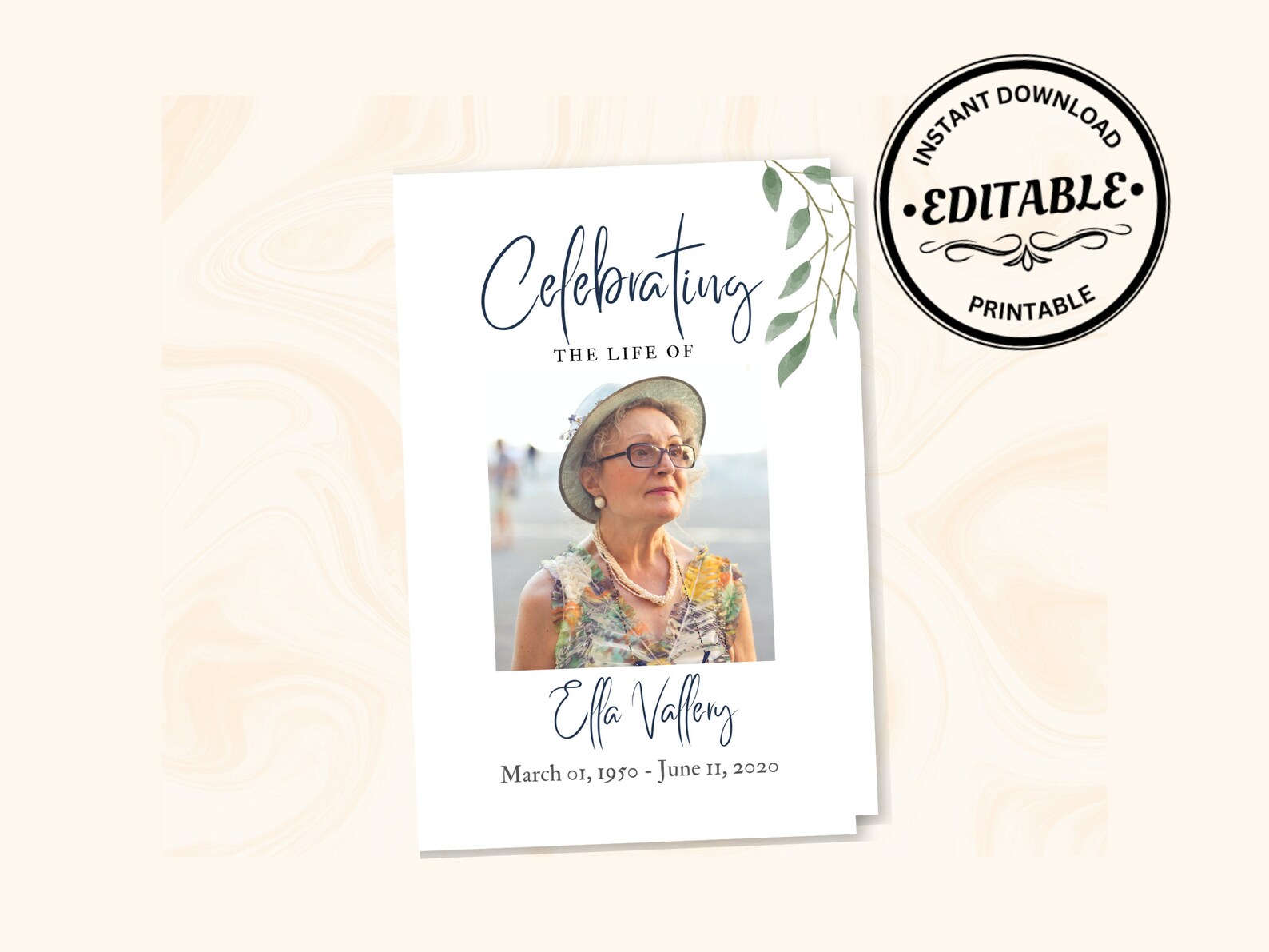 Editable Funeral Greenery Leaf Program Template Celebrating the Life of ...