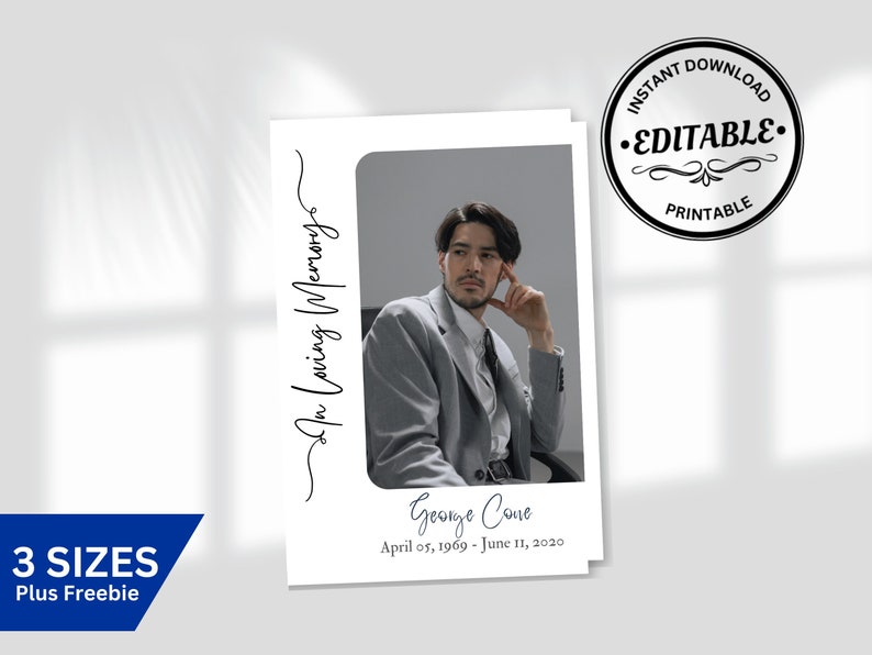 Editable Funeral Program Template for Man, Folded Card Memorial Program ...