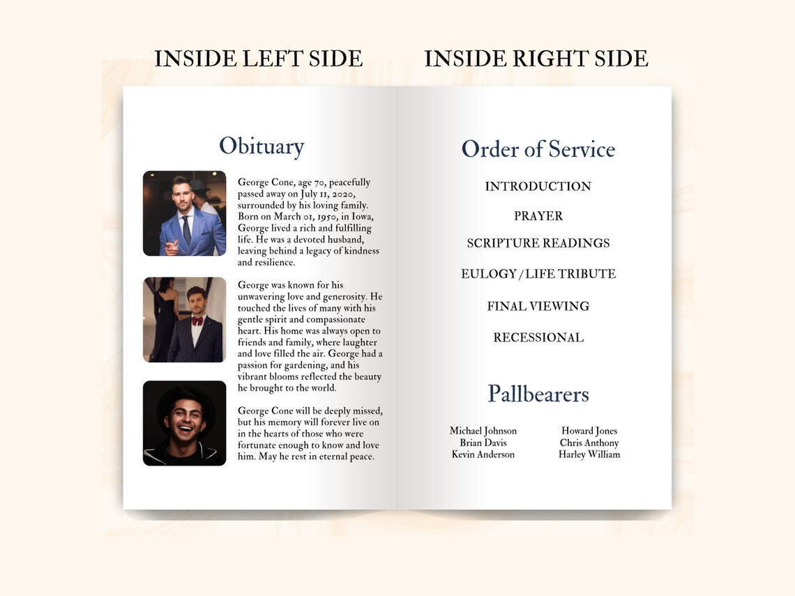 Editable Man Funeral Program Template, Oval Shaped Printable Funeral ...