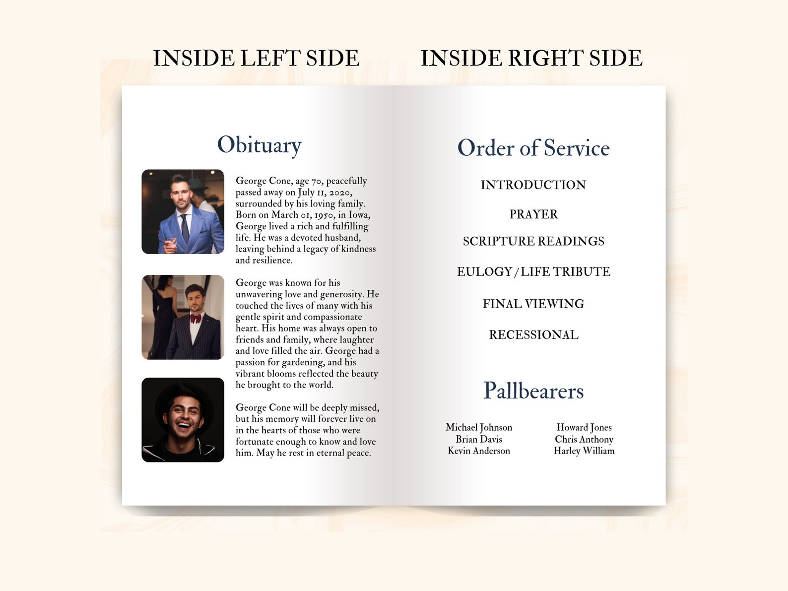 Editable Man Funeral Program Template, Oval Shaped Printable Funeral ...