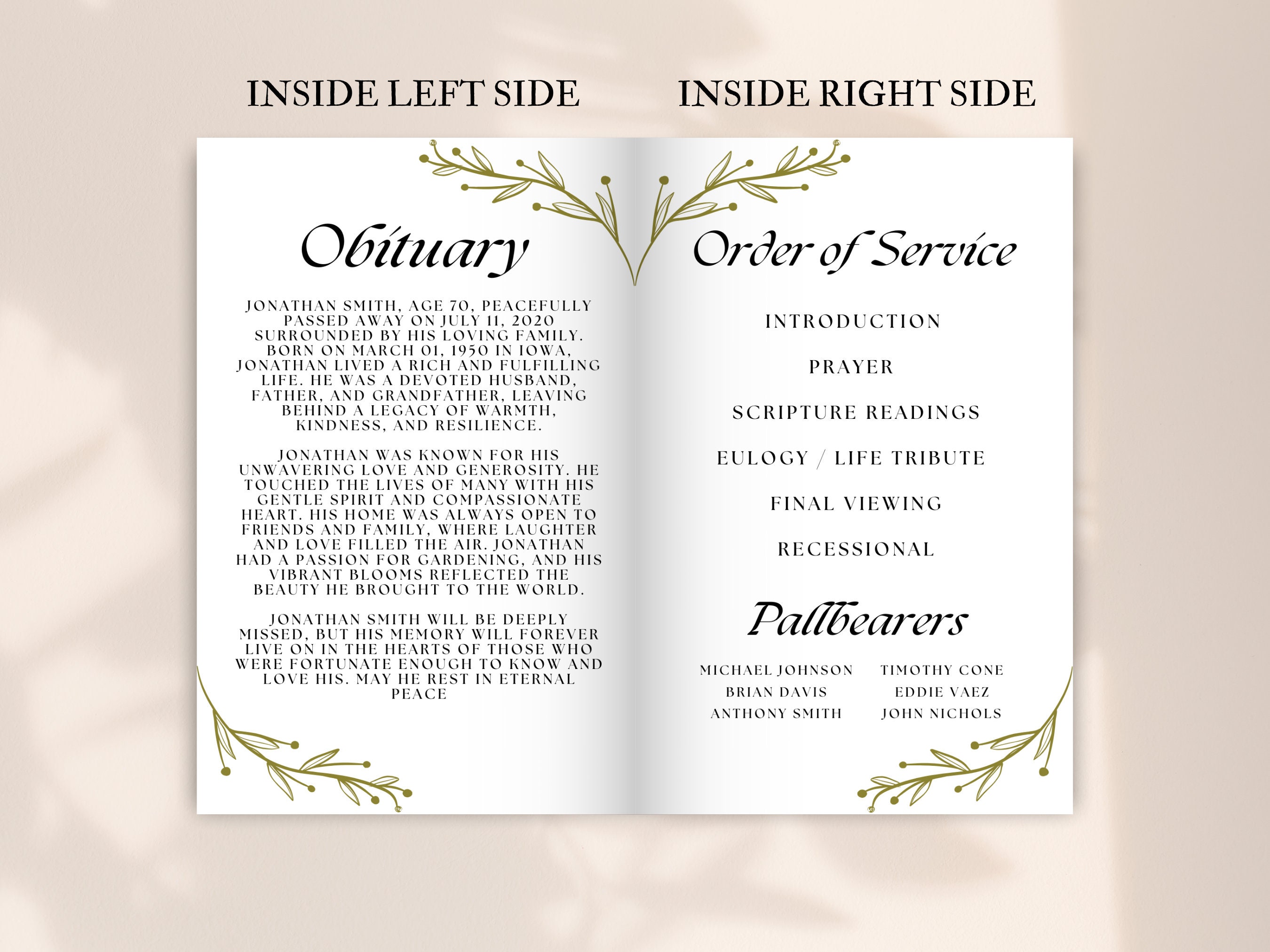 Editable Funeral Leaf Program Template Celebrating the Life of Funeral ...