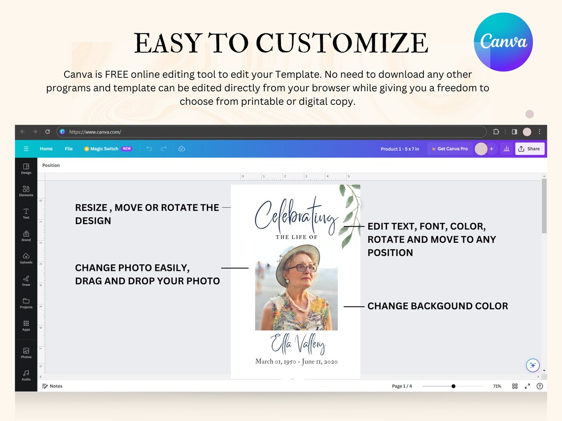 Editable Funeral Greenery Leaf Program Template Celebrating the Life of ...
