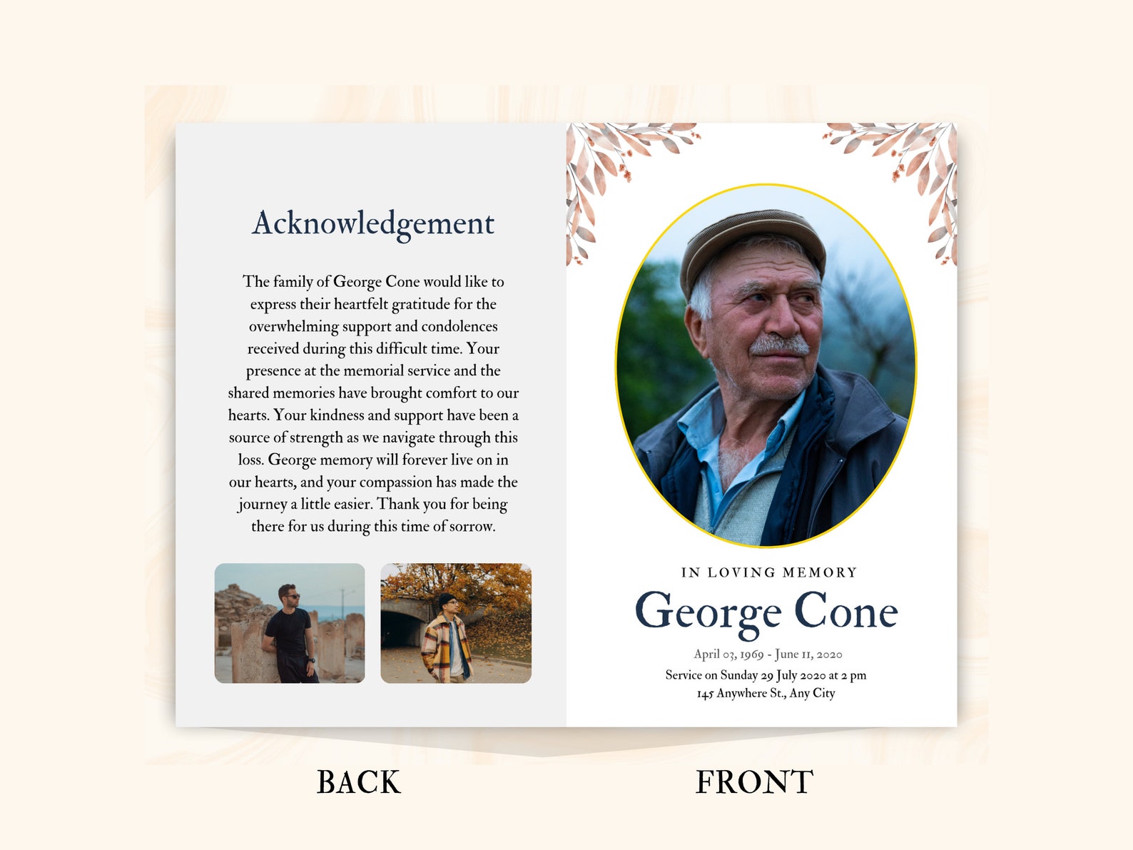 Editable Man Funeral Program Template, Printable Funeral Obituary ...