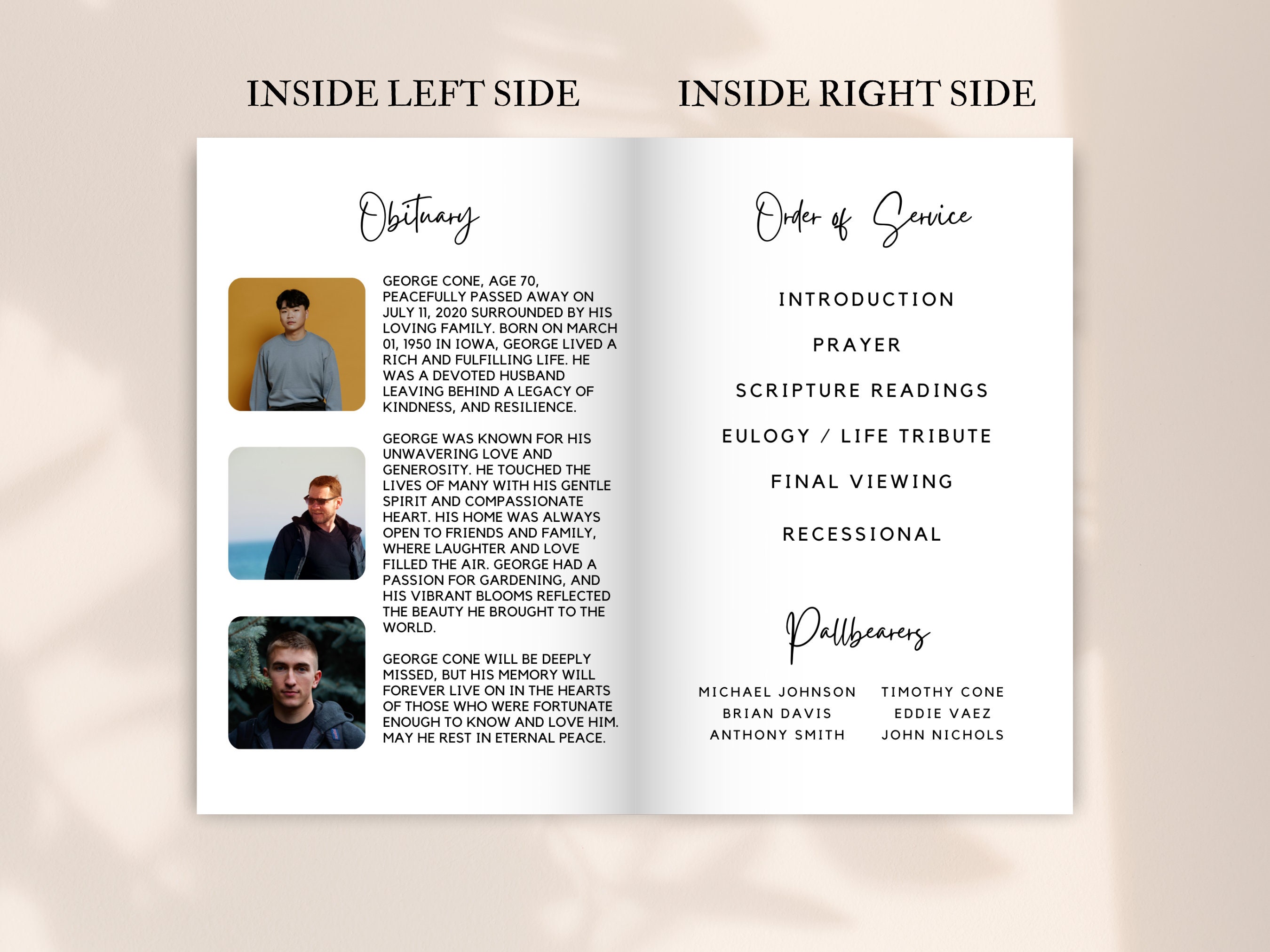 Man Funeral Program Canva Template | Celebrating the Life of Funeral ...