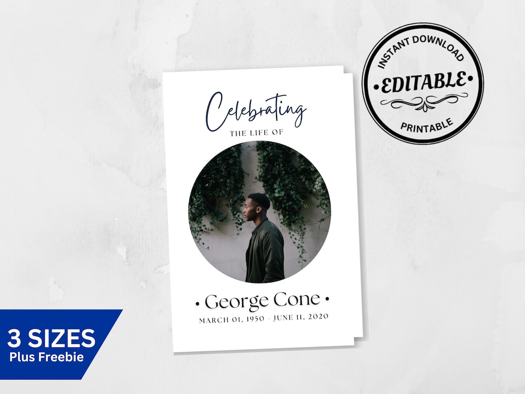 Editable Canva Funeral Program Template for Man | Celebrating the Life ...