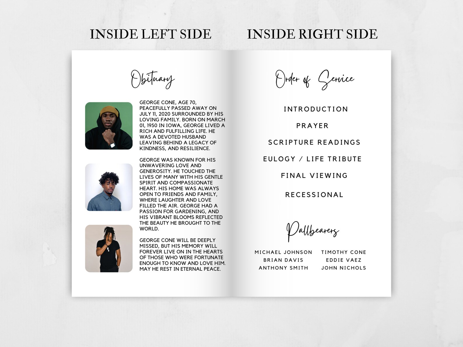 Editable Canva Funeral Program Template for Man | Celebrating the Life ...