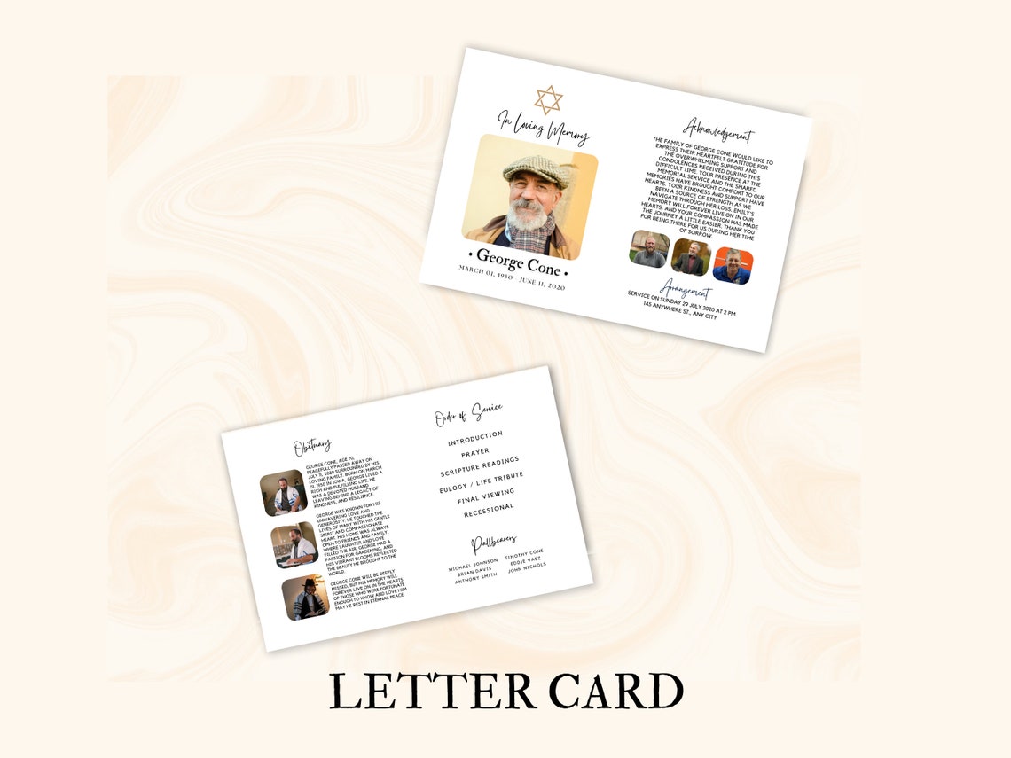 Editable Jewish Funeral Program Template, Minimalist Obituary Template ...
