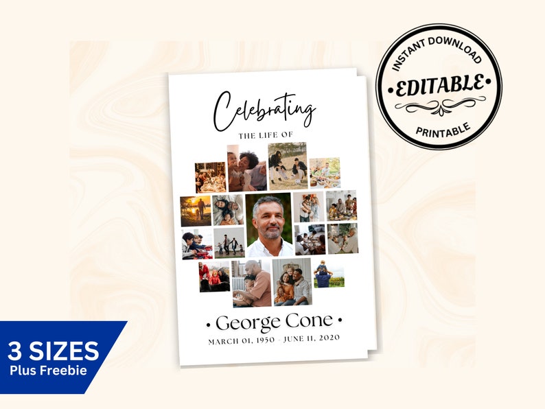 Editable Man Funeral Program Template, Photo Collage Memorial Program ...