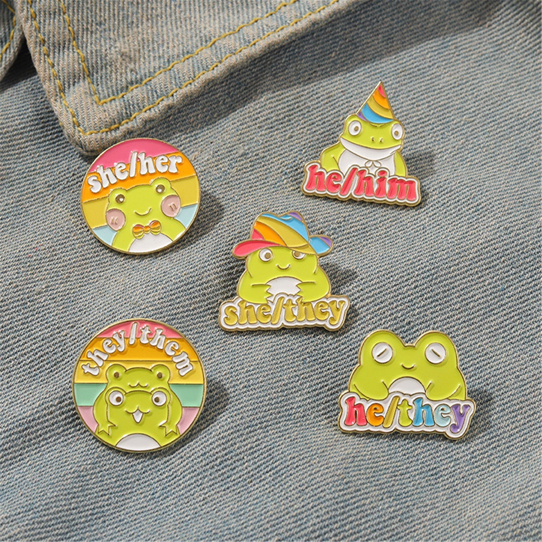 Frog Pronoun Pin They Them She Her He Him Cartoon Brooch Pin - Etsy