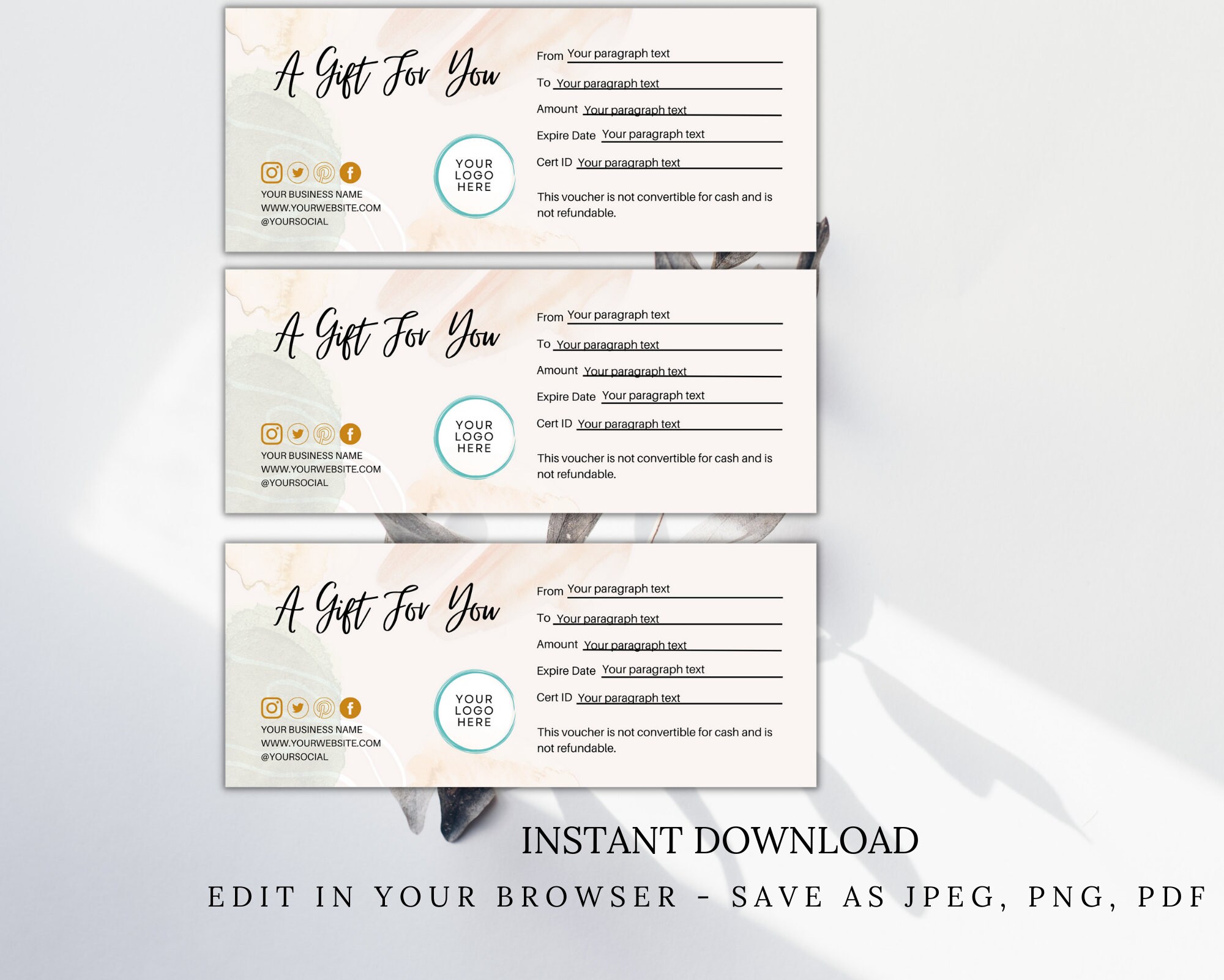 Editable Gift Certificate Template, Printable Gift Voucher, Editable ...