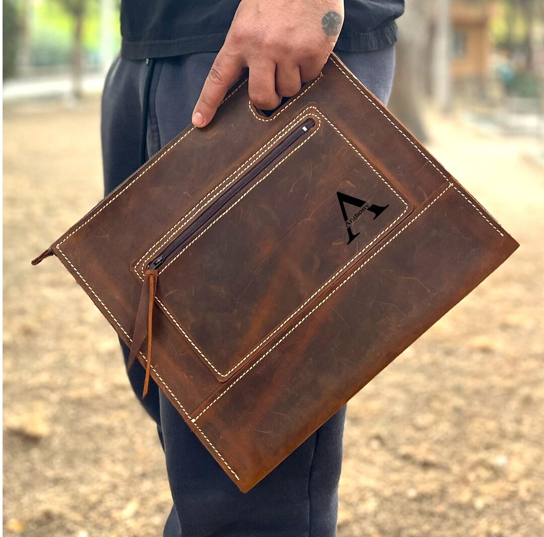 Personalized Leather iPad Sleeve: Handmade Tablet Case With Zipper ...