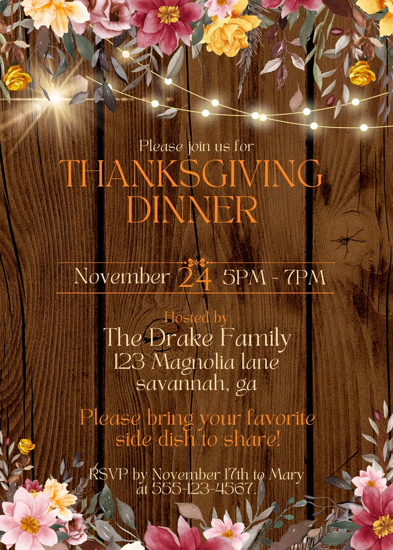 Thanksgiving Dinner Invitation Template, Digital Download, Printable ...