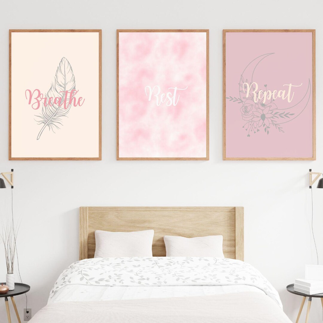Breathe Rest Repeat - Printable Bedroom Set | Soft Minimalist Wall Art ...