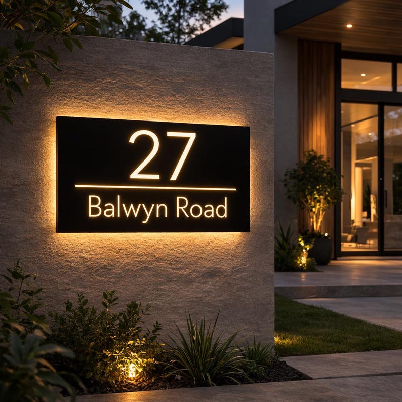 Custom LED House Number Sign, Modern Illuminated Address Plaque ...