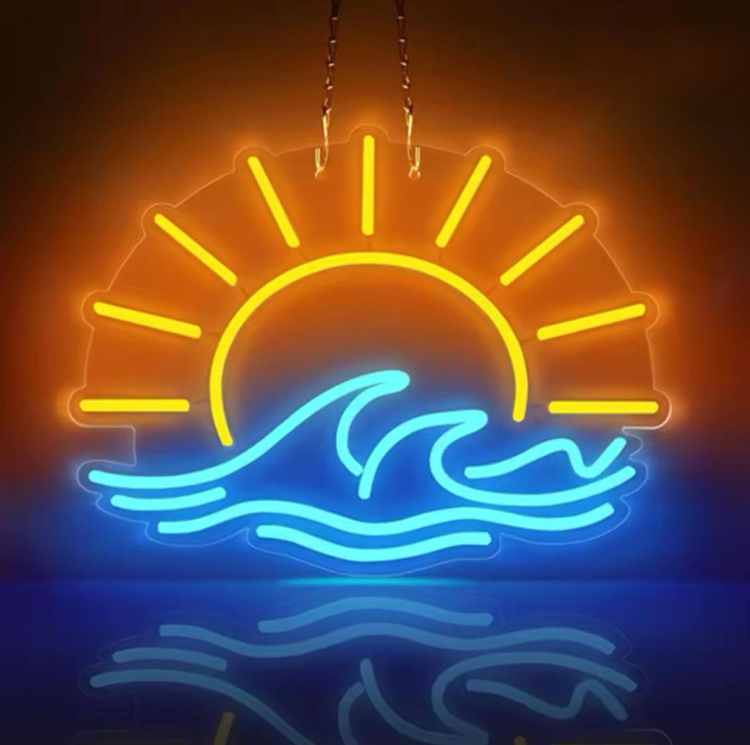 Custom Sunset LED Neon Sign: Ocean Waves, Wall Decor - Etsy