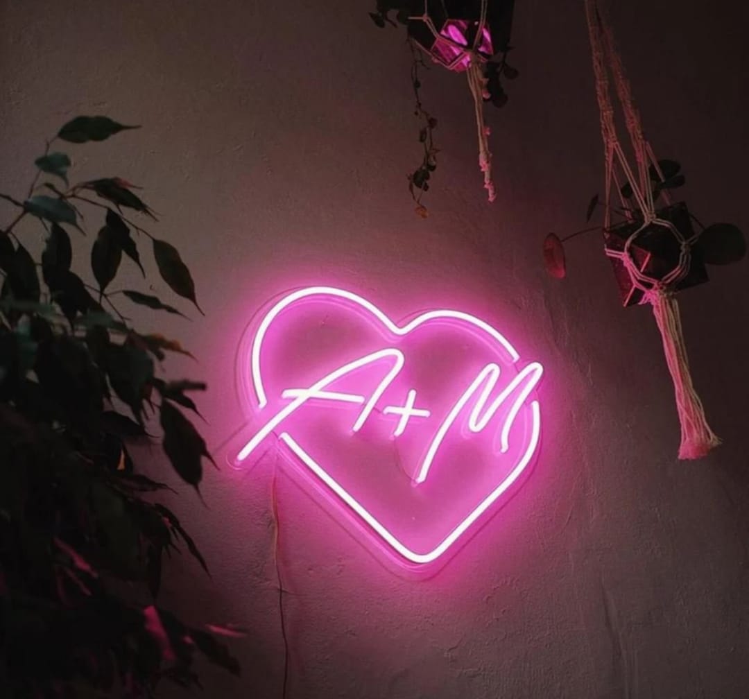 Custom Initials Heart LED Neon Sign: Wedding Decor - Etsy