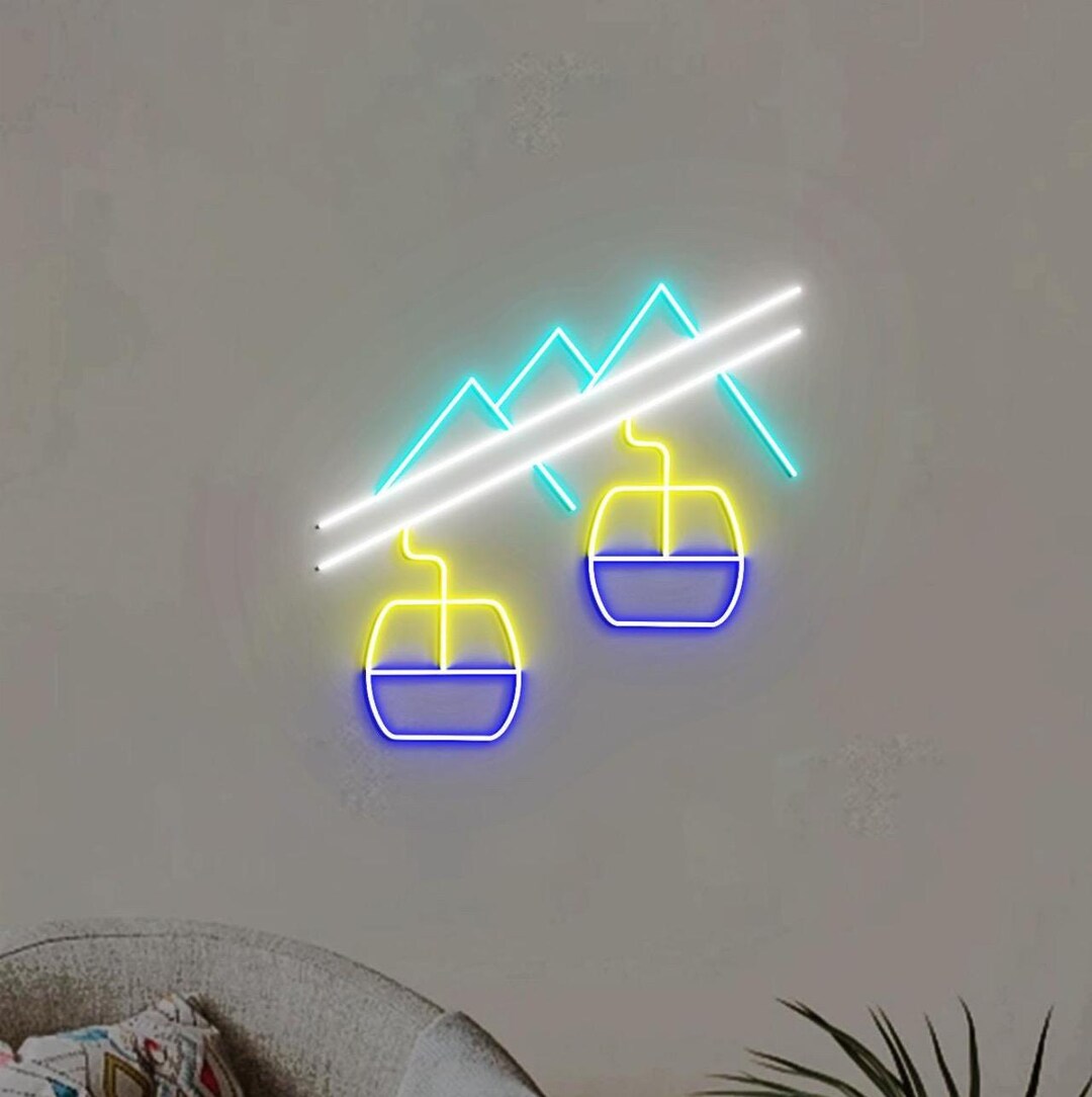 Ski Lift Neon Light, Mountain Ski Lift Wall Art, Ski Lift Resort Wall ...