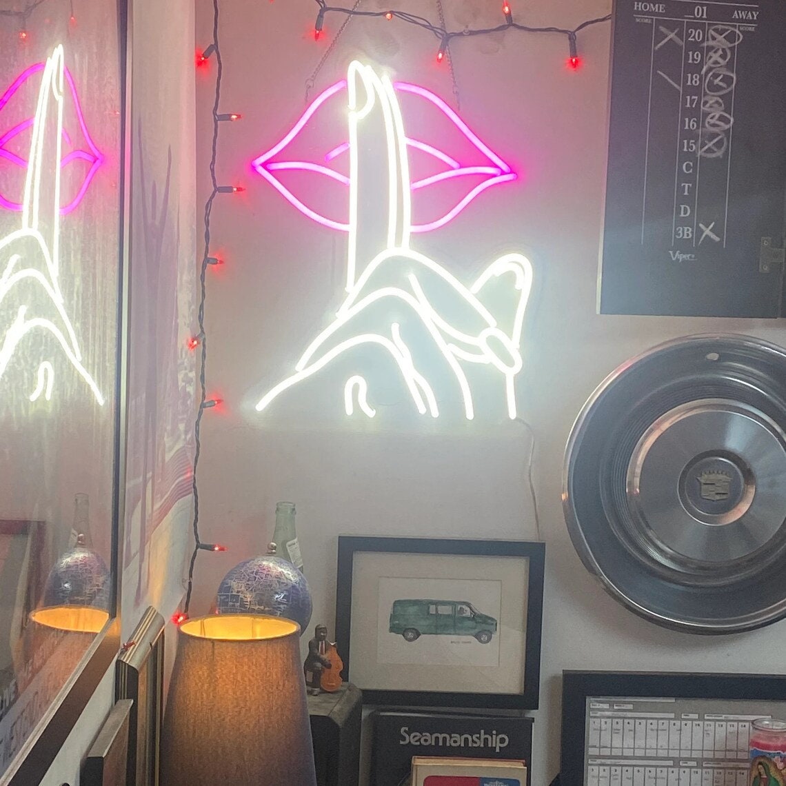 Hush LED Neon Sign: Beauty Salon Decor, Finger on Lip Light - Etsy