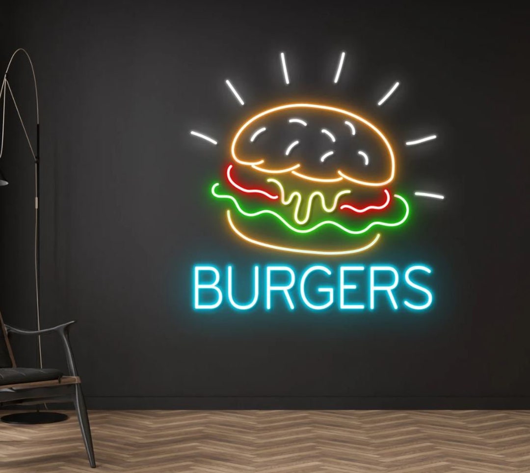 Hamburger LED Neon Sign: Burger Shop Restaurant Decor - Etsy
