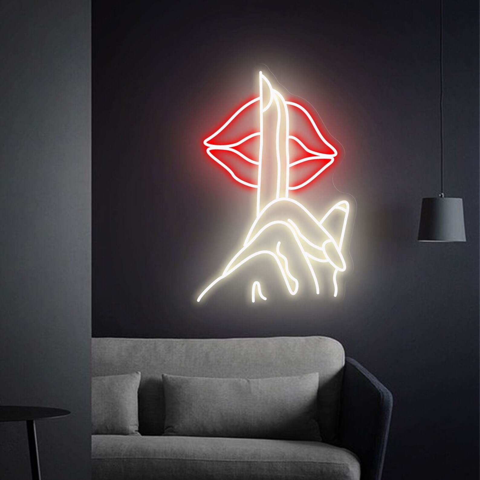 Hush LED Neon Sign: Beauty Salon Decor, Finger on Lip Light - Etsy