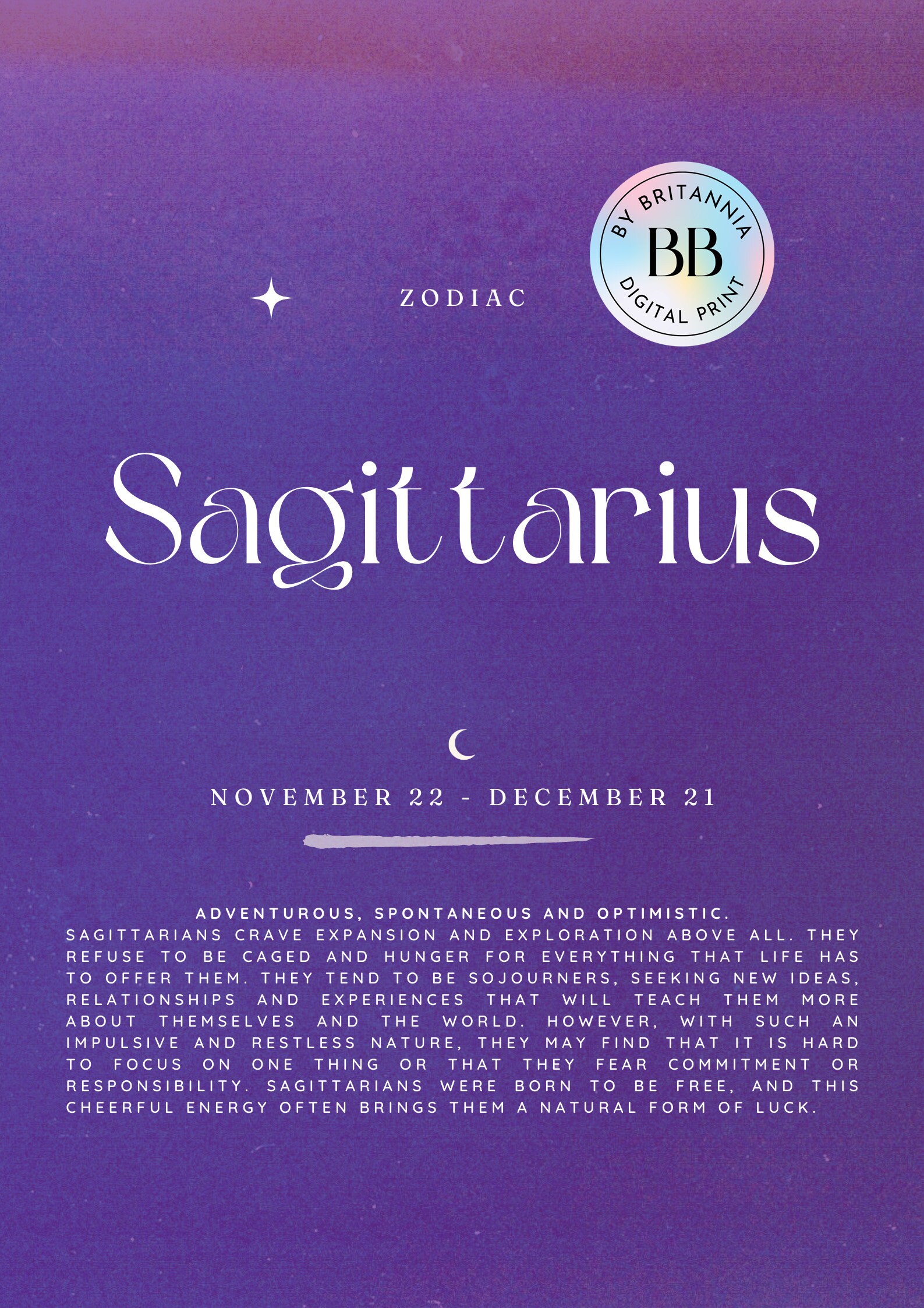 Sagittarius Poster, Zodiac Print, Astrology, Digital Art, Star Sign ...