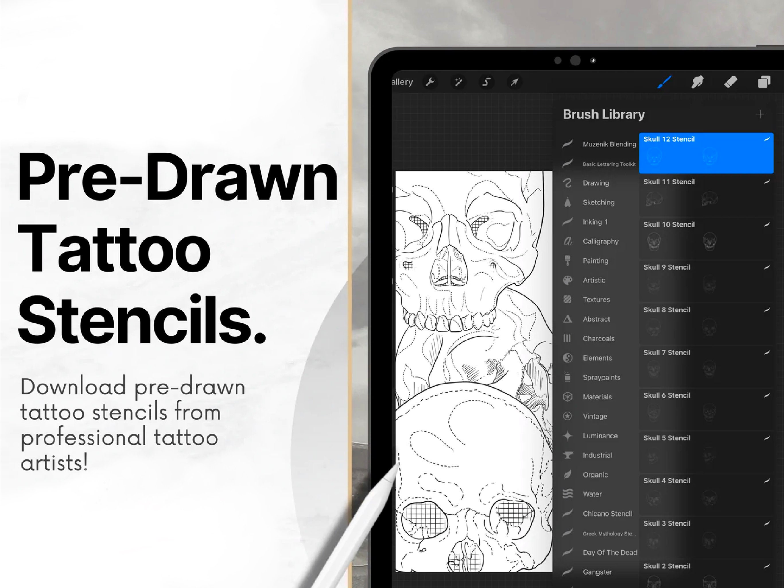 Skull Brushes Procreate Tattoo Stencil & Reference Kit - Etsy