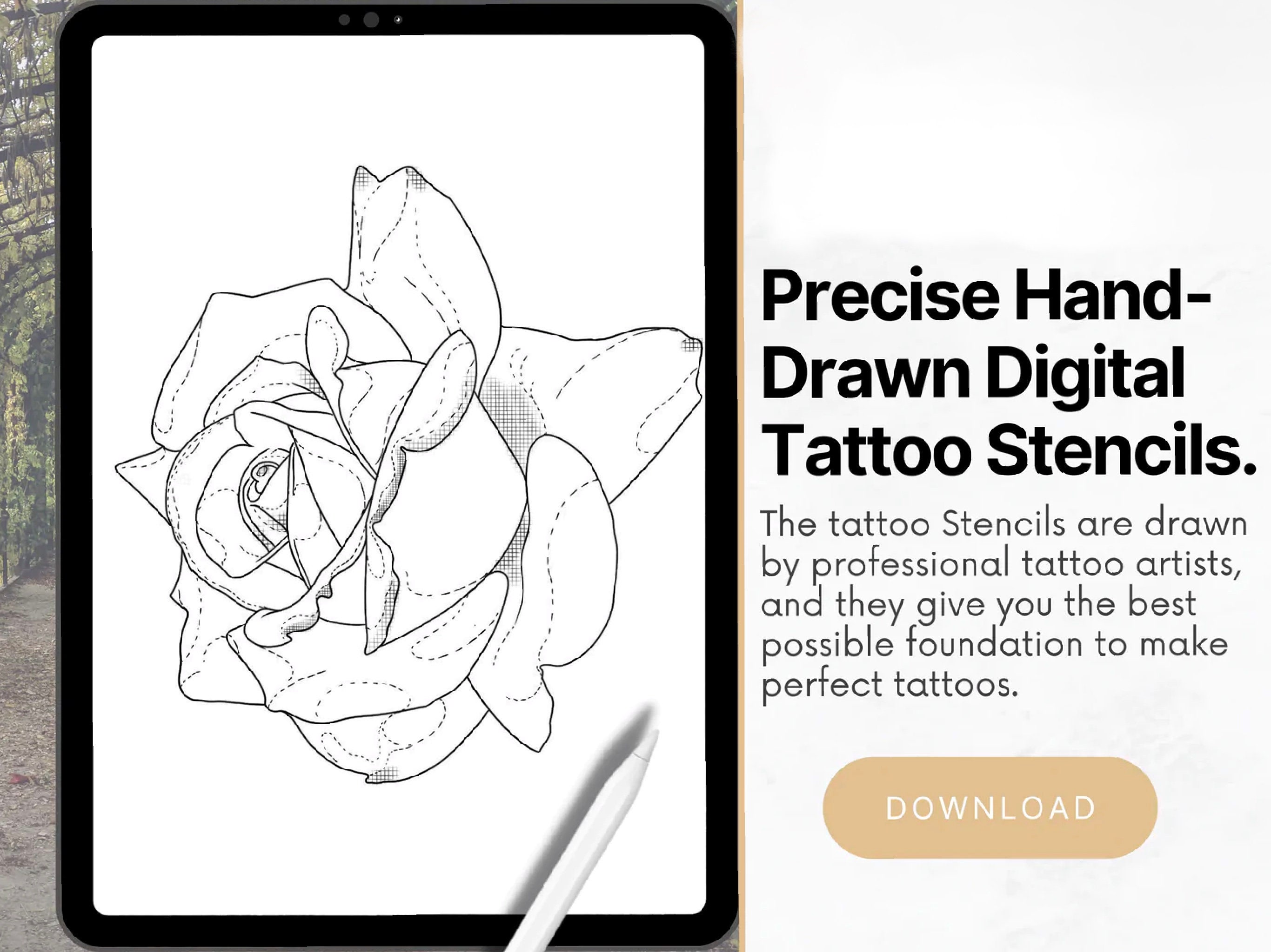 Roses Brushes Procreate Tattoo Stencil & Reference Kit - Etsy