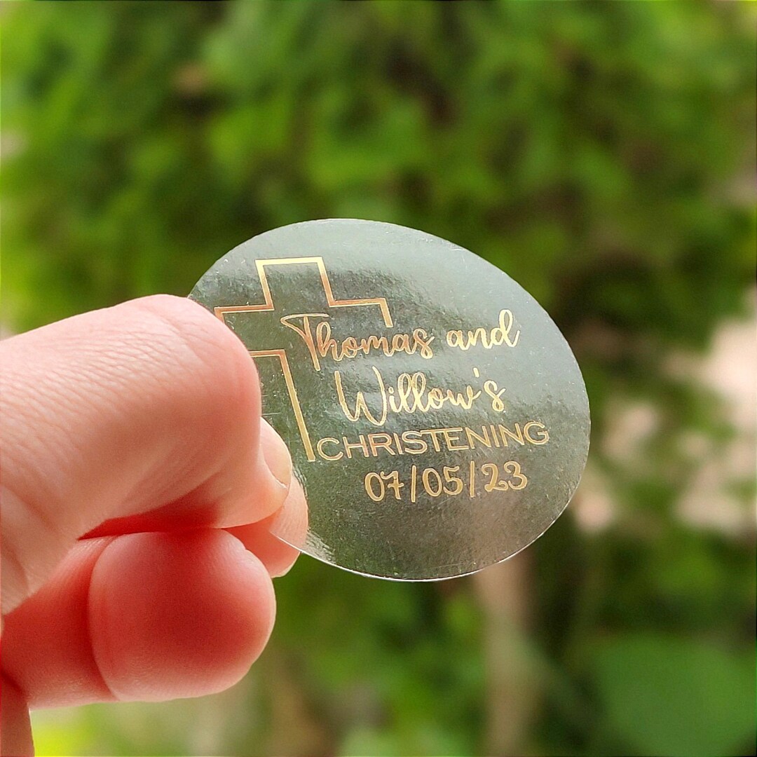 Christening Label, Square Christening Sticker, Christening Cone Sticker ...