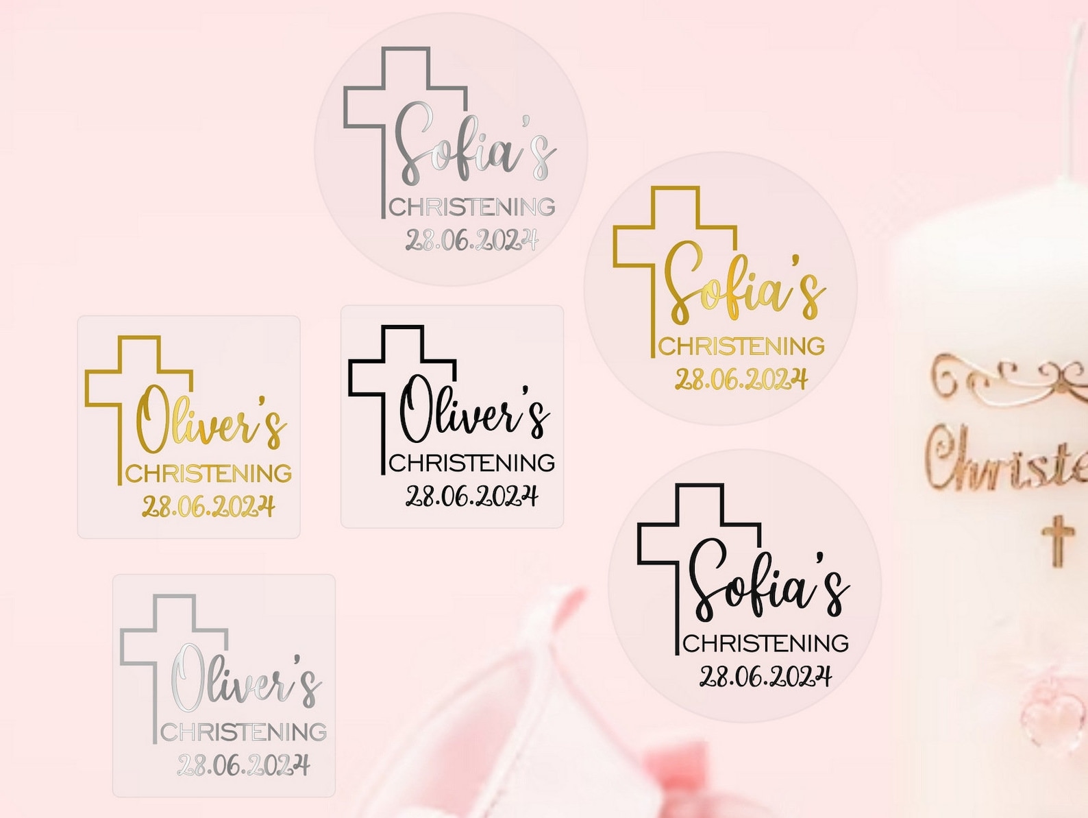 Personalized Christening Stickers: Gold Foil Party Favor Seals - Etsy