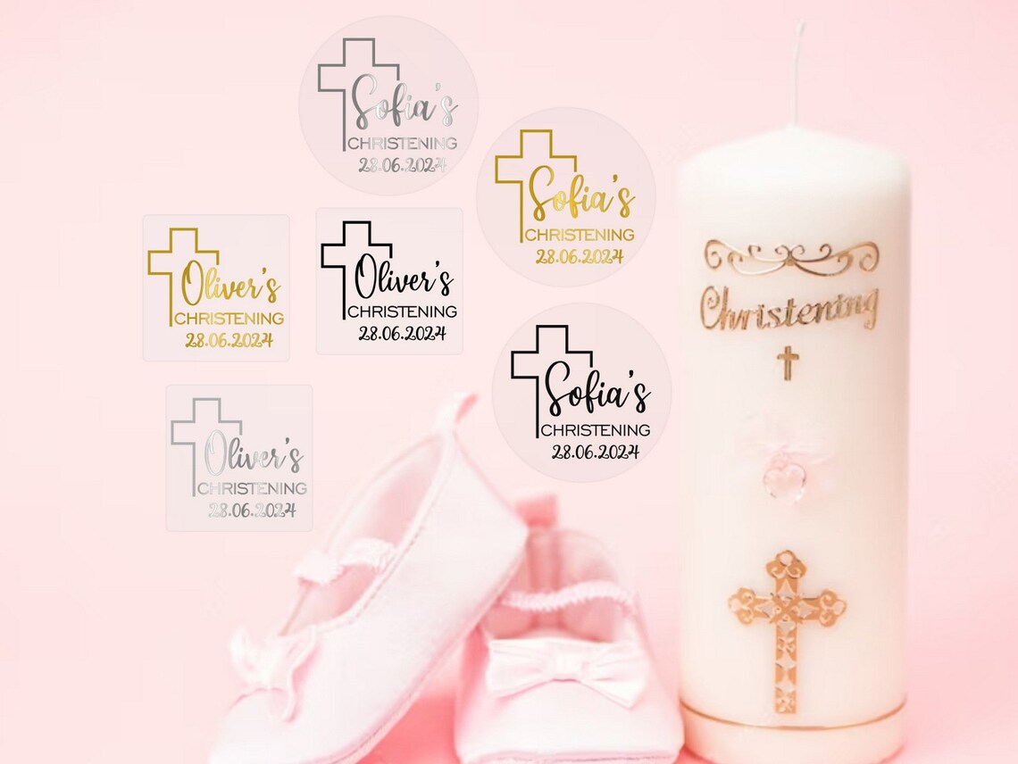 Personalized Christening Stickers: Gold Foil Party Favor Seals - Etsy