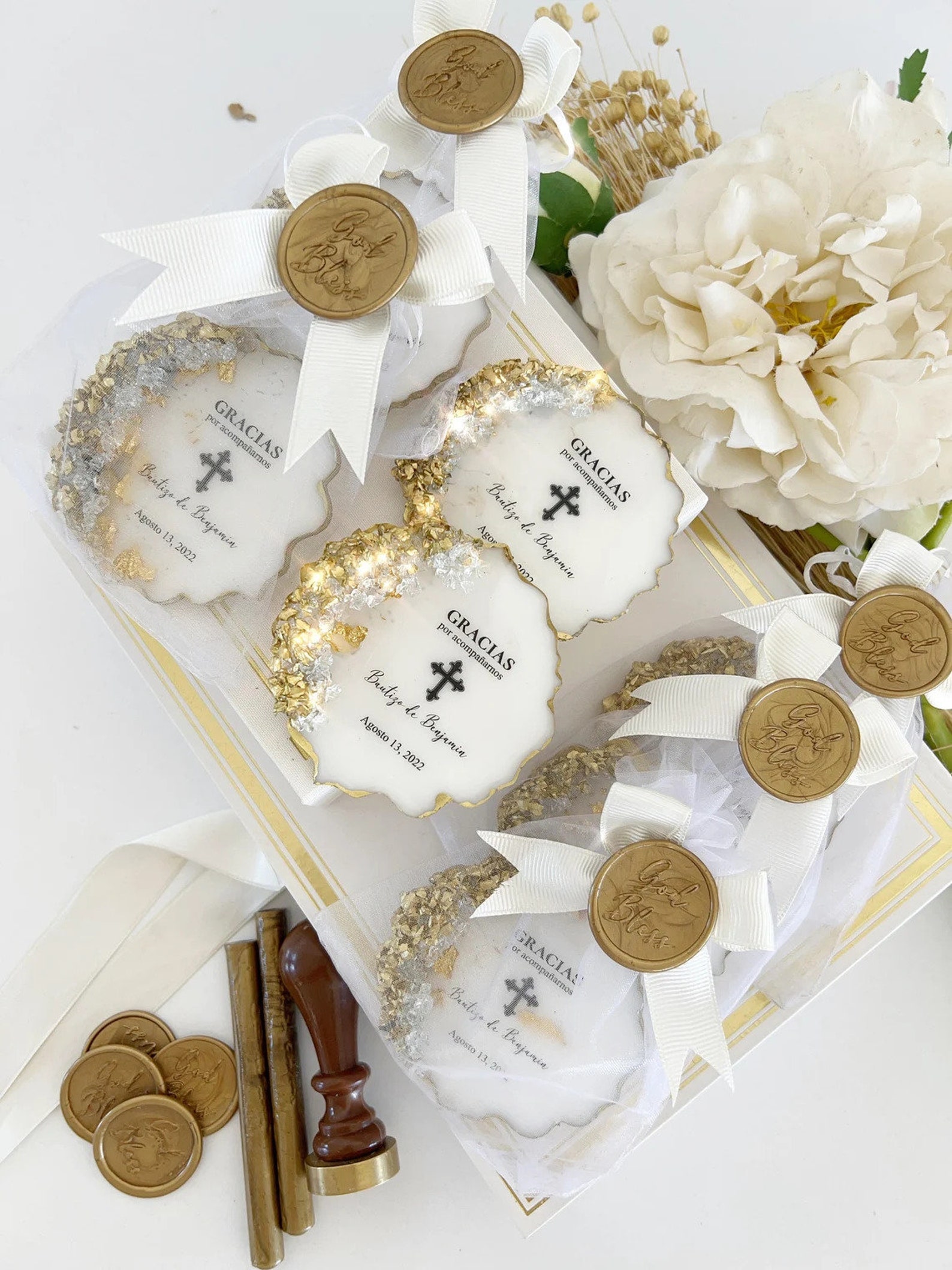 Custom Baptism Favors for Boy, Golden Baptism Epoxy Magnet, Christening ...