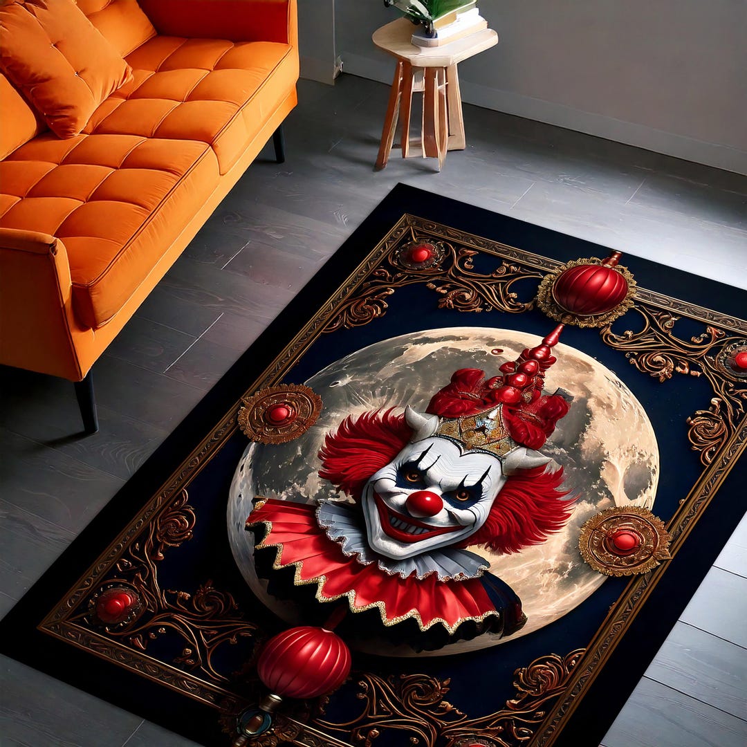 Gothic Clown Rug, Horror Clowncore Carpet, Spooky Halloween Circus ...
