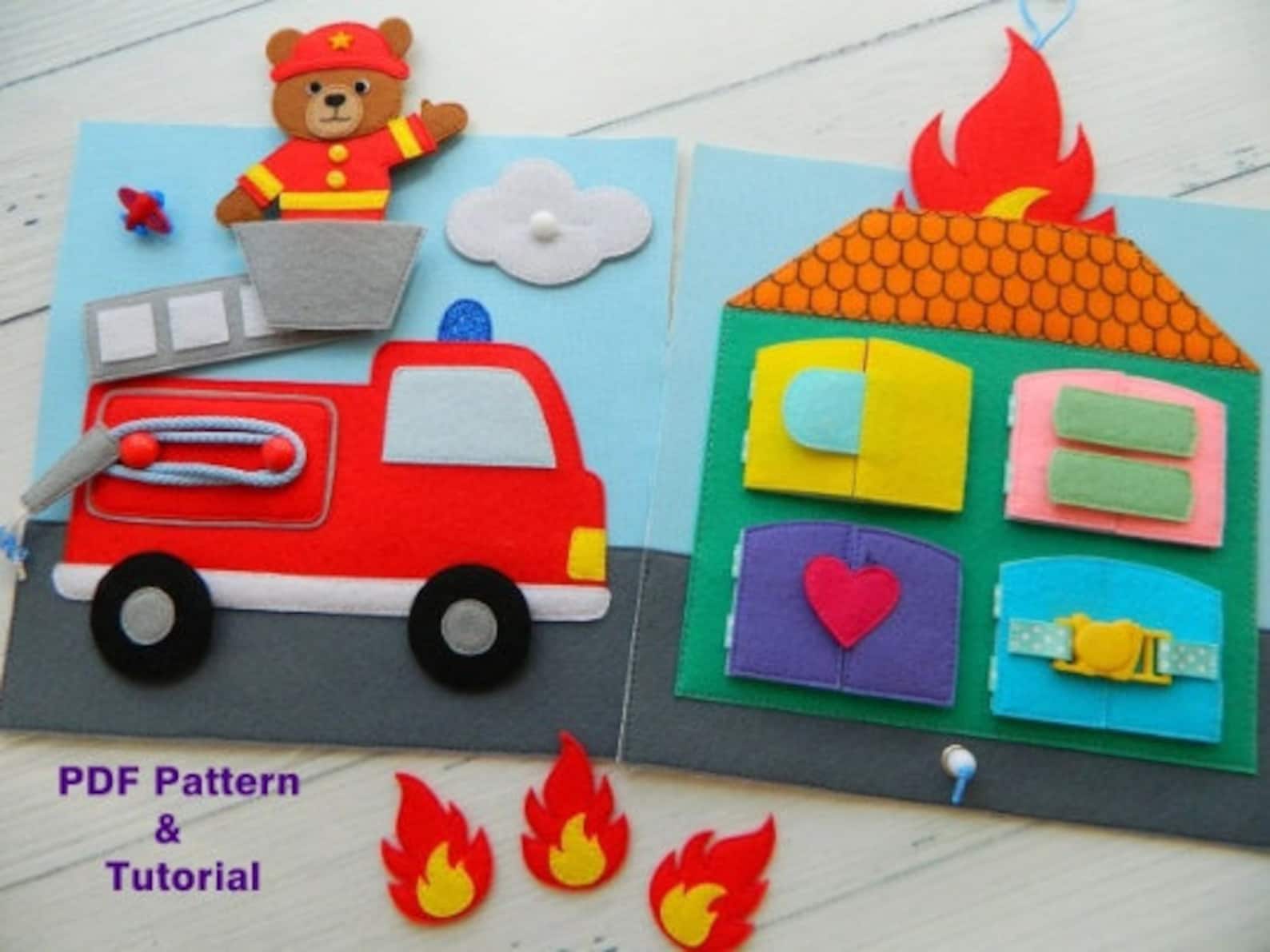 Quiet Book PDF Pattern Fire Engine, Quiet Book PDF Templates, Transport ...