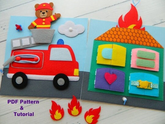 Quiet Book PDF Pattern Fire Engine, Quiet Book PDF Templates, Transport ...