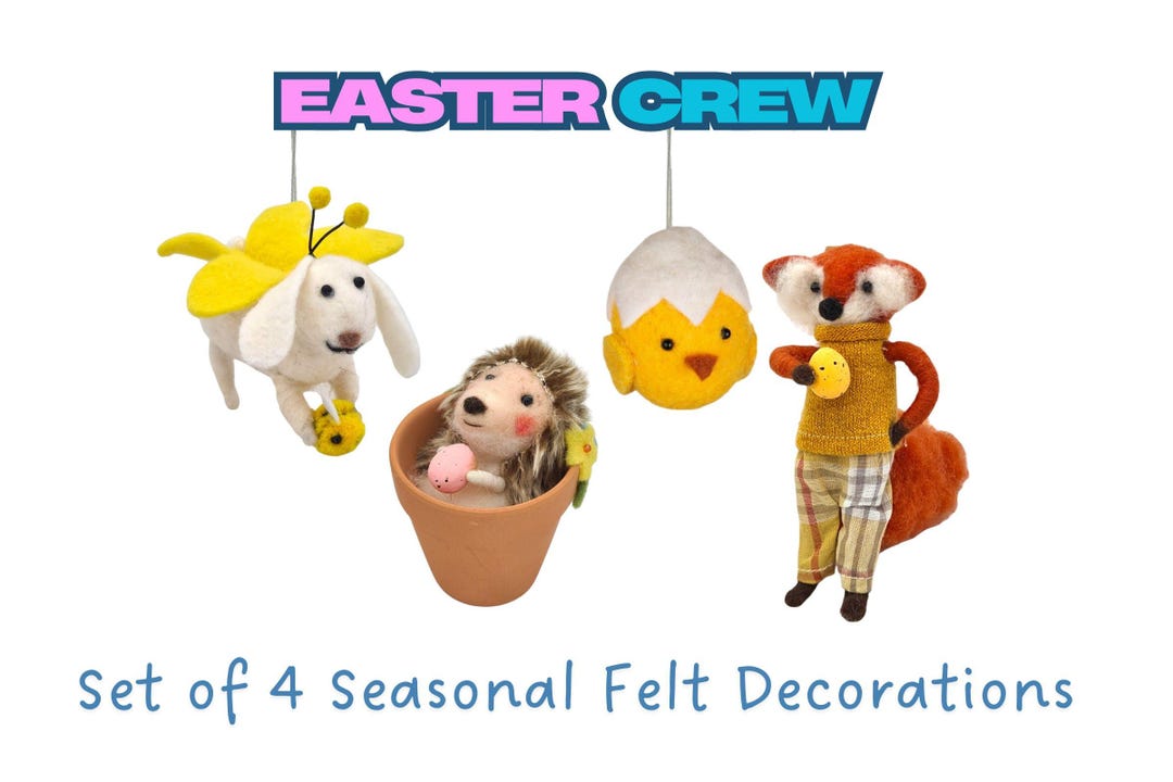 Four Hand Crafted Easter Felt Animals - Easter Bunny, Hedgehog, Fox and ...