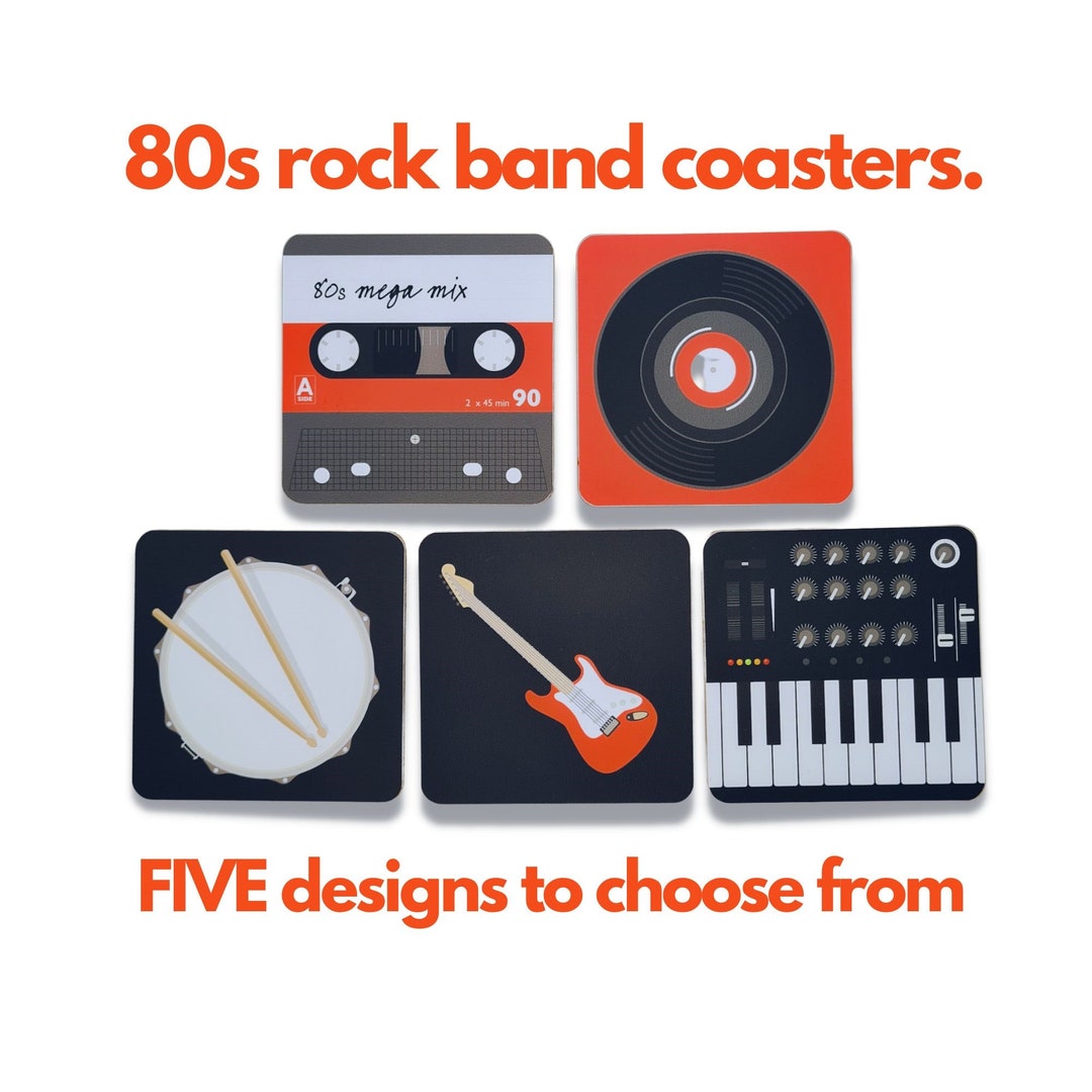 Music Coasters / 80's Rock Band Style Coasters / Retro Eighties Music ...