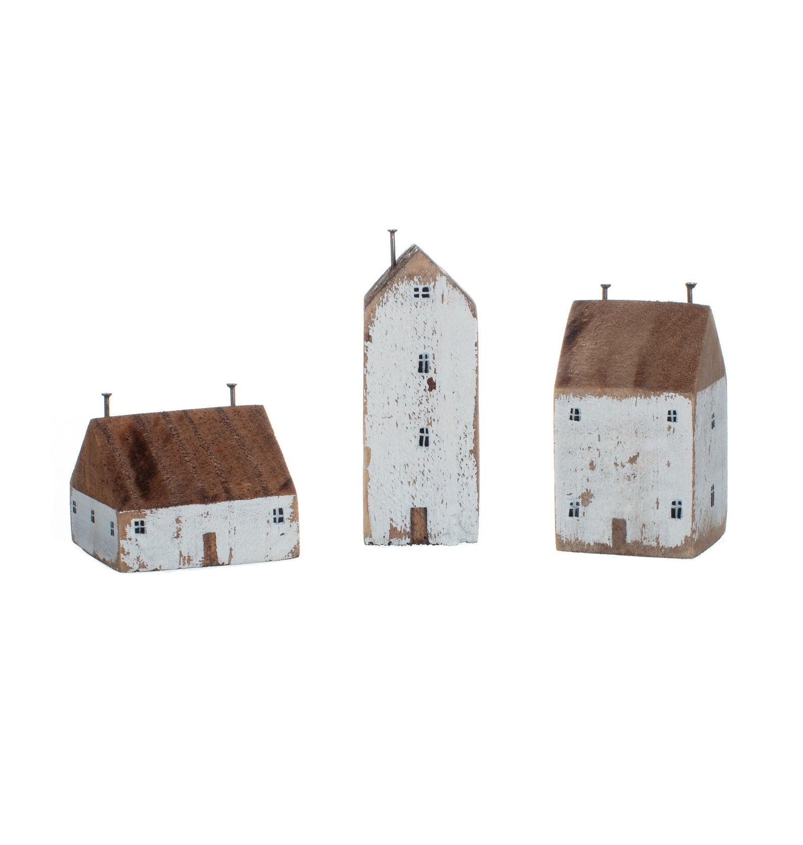 Set of 3 Miniature White Cottages, Unique Gift, Handmade Wooden Houses ...